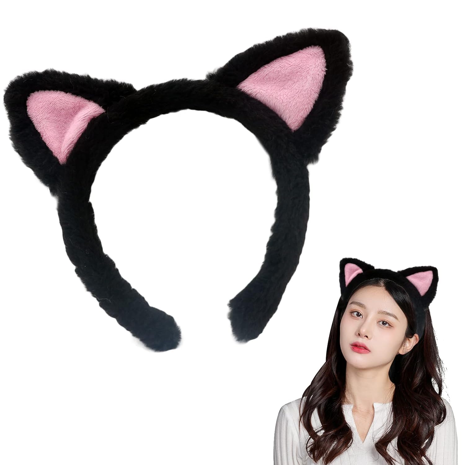 Amazon.com : Black Cat Ears Headbands, Plush Cute Cat Ears Headband ...