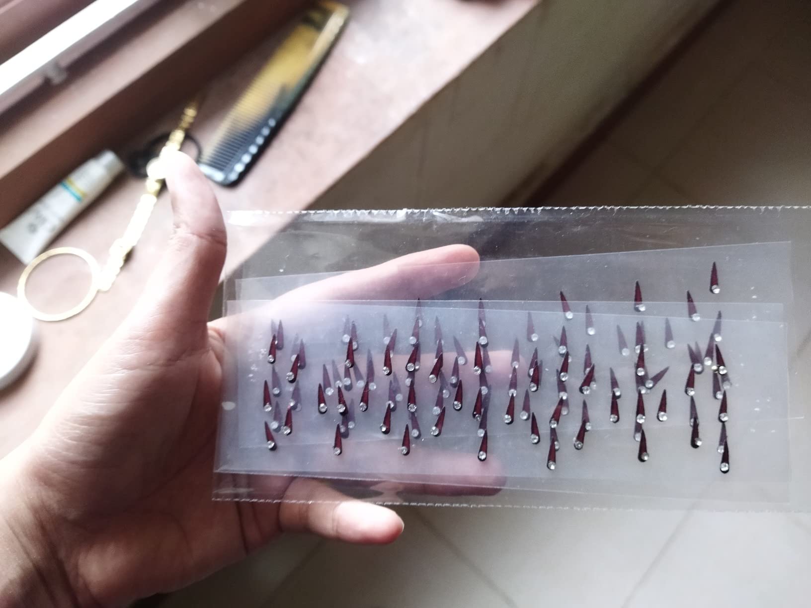 Oj Drop Maroon Color Self-Adhesive Bindi With Stone Plain Sticker ...