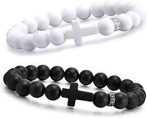 Amazon.com: 2 Pcs Silicone Cross Bracelet for Men : Comfort Black White ...