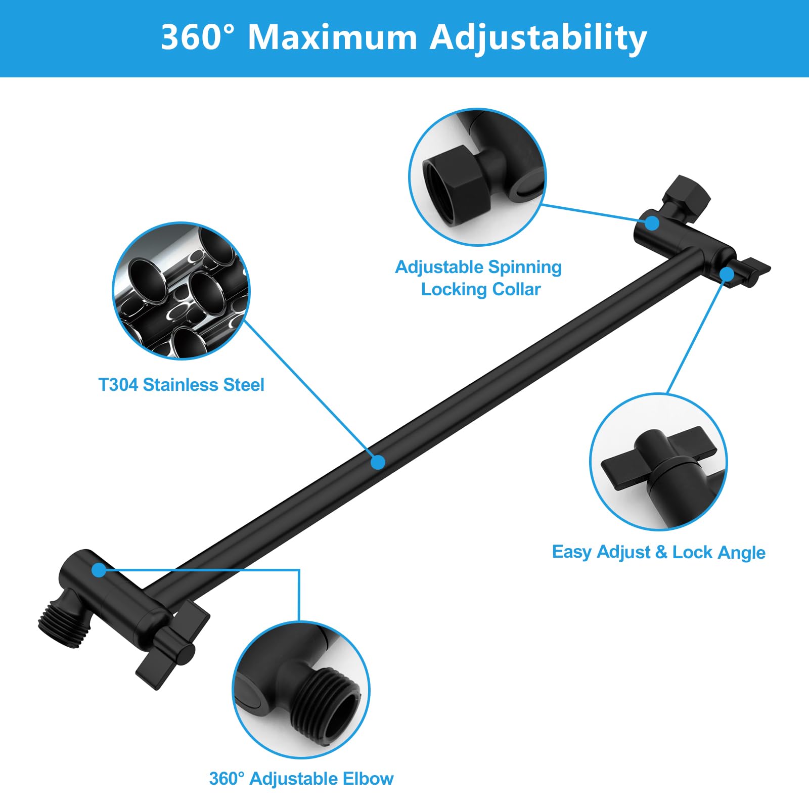 Snapklik.com : LORDEAR Shower Head Extension Arm Black 11 Inch Wall ...