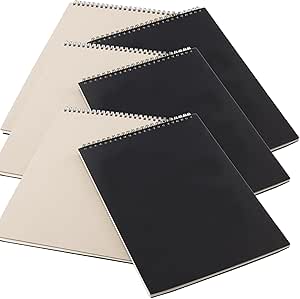 MOUYAT 6 PCS A4 SketchBooks, 60 Pages 30 Sheets Black Kraft Paper Cover Drawing Book, Spiral ...