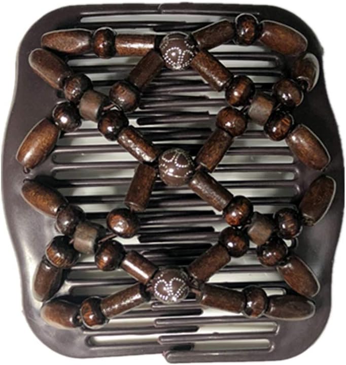 Amazon.com : Lovef Women Magic Hair Combs Wood Beaded Stretch Double ...