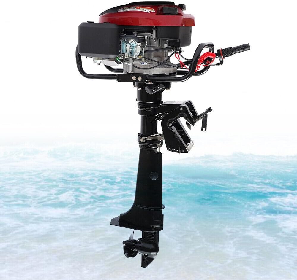 HANGKAI 7 HP 4-Stroke Gas Outboard motor, 196CC Long Shaft Boat Engine with Air-cooling/Tiller ...