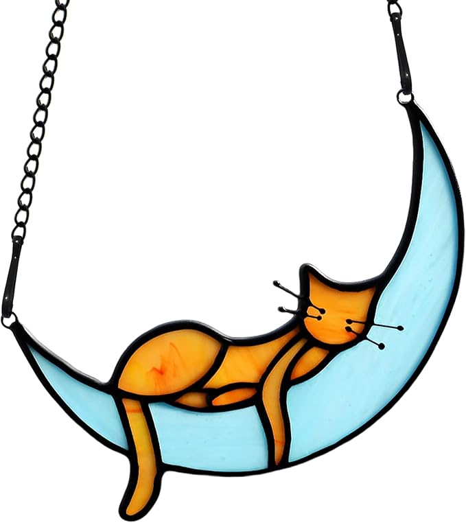 Amazon.com: BOXCASA Orange Cat Suncatchers Handcrafted Stained Glass ...