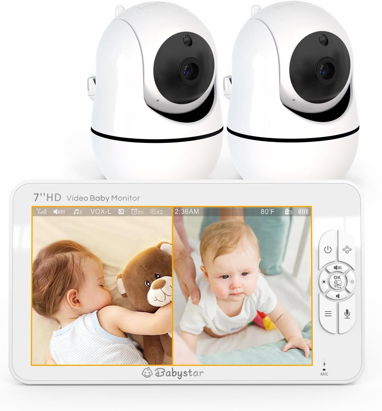 Amazon.com : Babysense Baby Monitor with 2 Cameras and Audio 4.3", Non ...