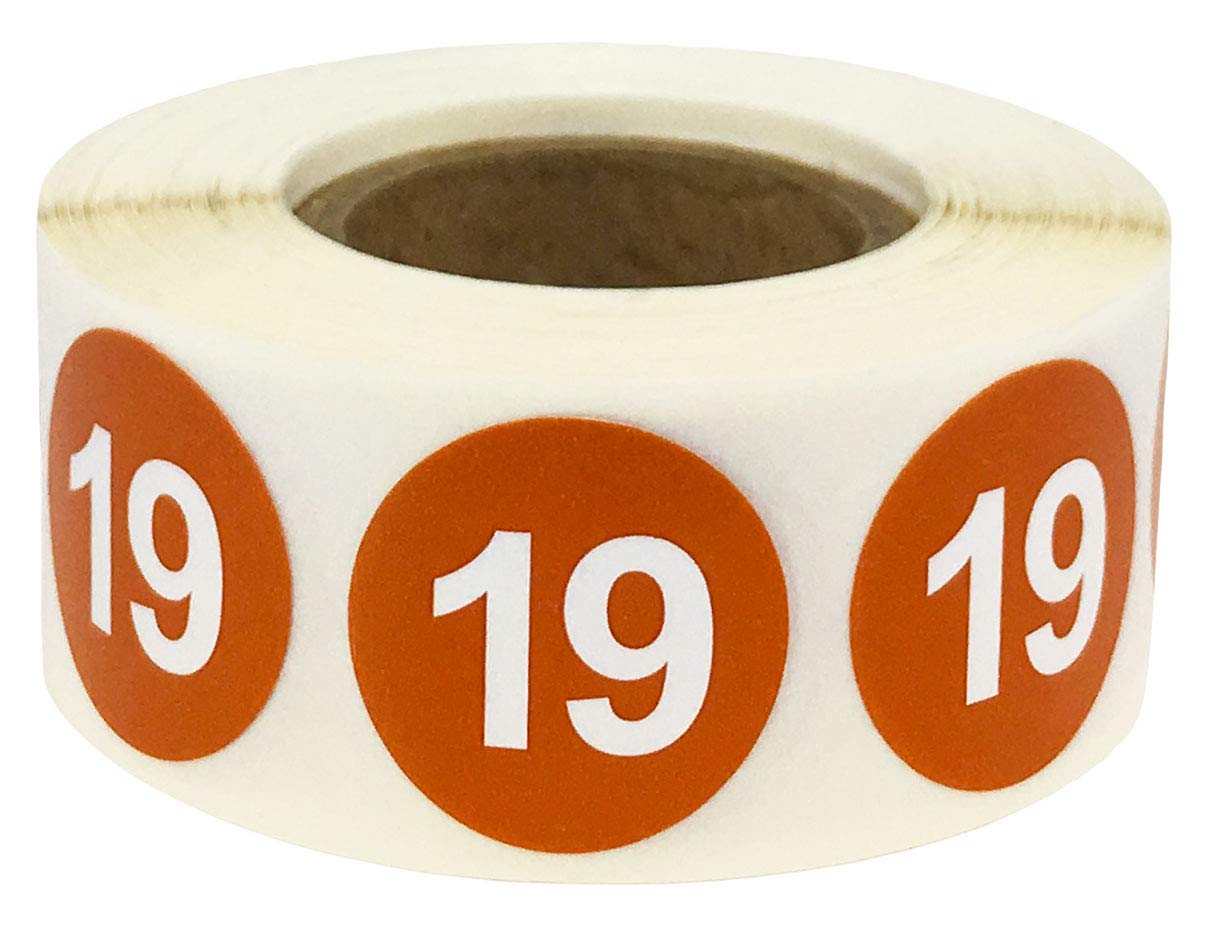 Amazon.com : Burnt Orange Number 19 Stickers 0.75 Inch 500 Labels On A ...