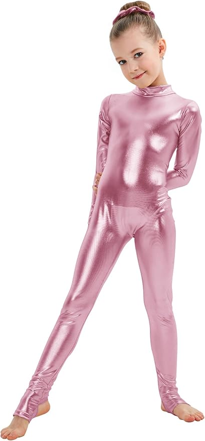 Amazon Kepblom Girls Shiny Metallic Mock Neck Unitard Long Sleeve