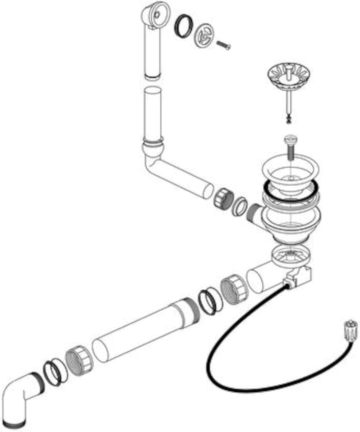 Drain Fitting 1 x 3.5 Inch Strainer with Bowden Cable Overflow Round ...