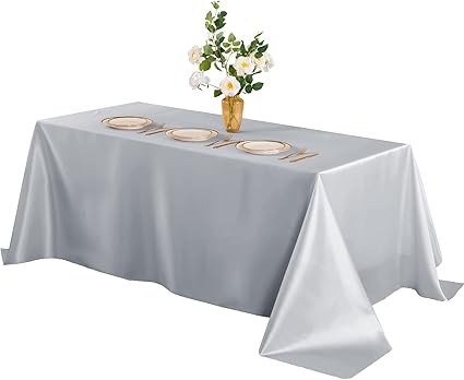 Amazon.com: Horbaunal Silver Satin Tablecloth 60 x 102 Inches Rectangle ...