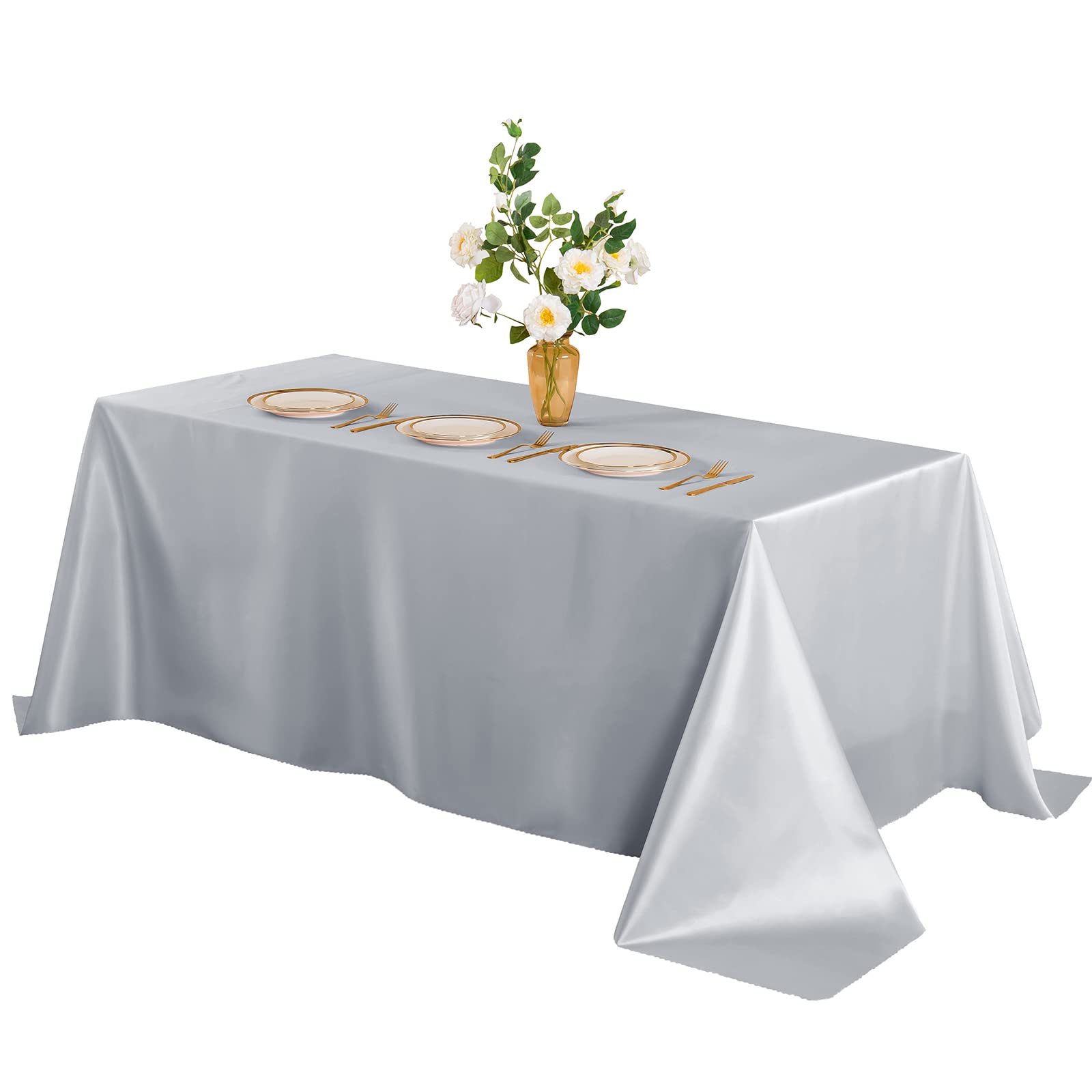 Amazon.com: Horbaunal Silver Satin Tablecloth 60 x 102 Inches Rectangle ...