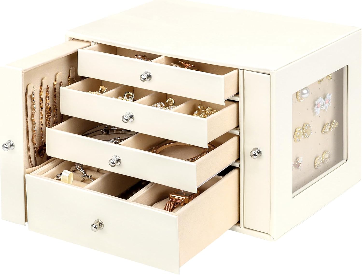 Jewellery Box Organiser with 6 Drawers, Large PU Jewelry Organiser ...