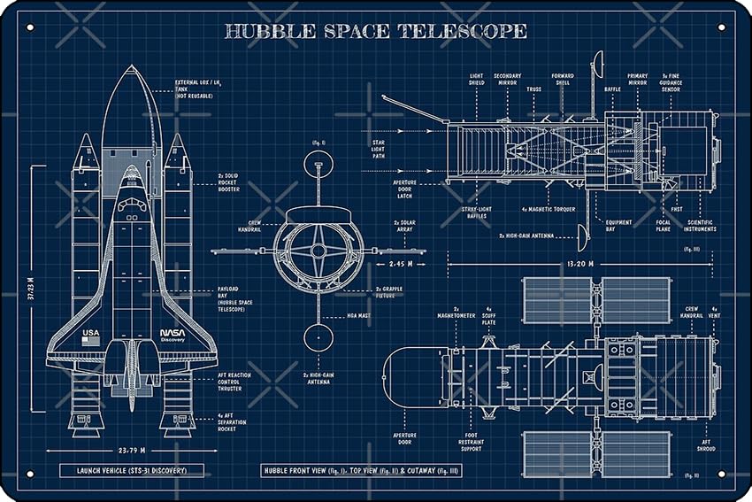 Amazon.com : Hubble Space Telescope (Navy Blueprint) Poster Metal Tin ...