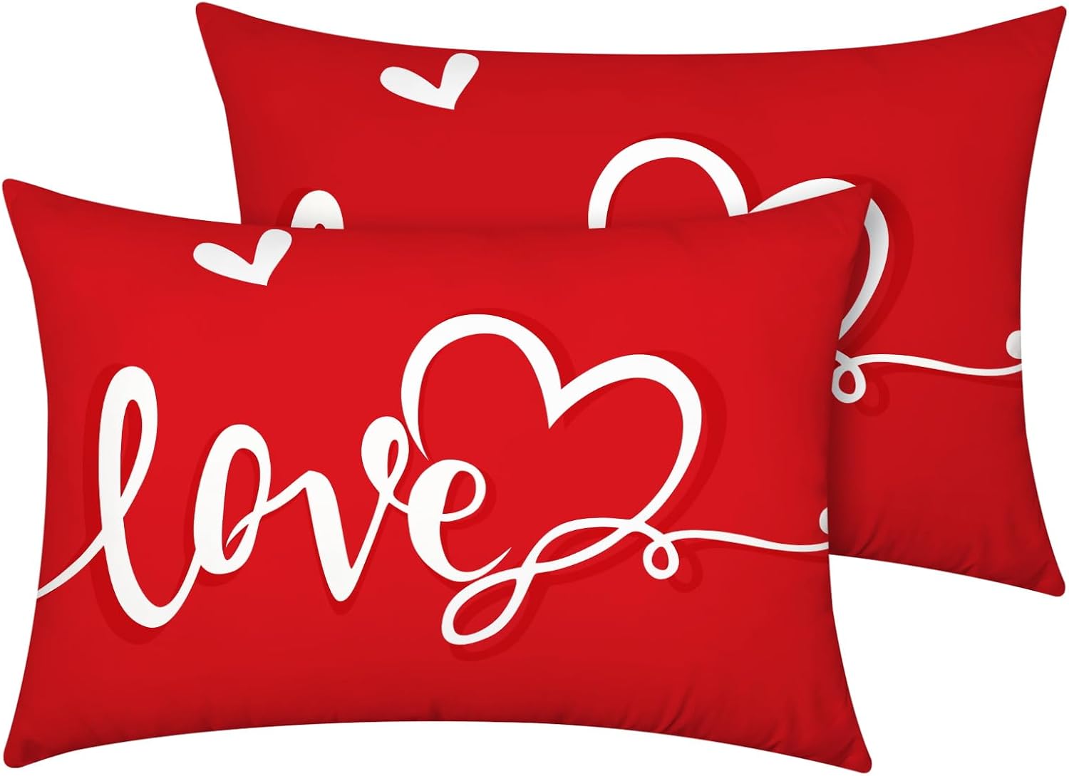 Amazon.com: YIYEA King Pillow Cases Set of 2 - Love Print Pillowcases ...
