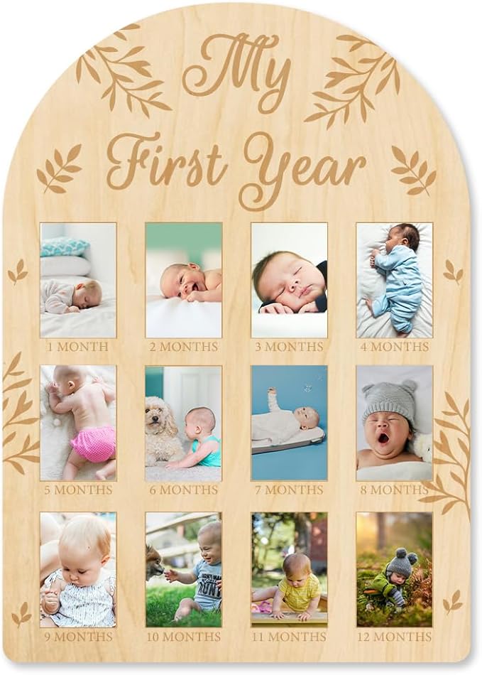 Amazon.com: ORIGACH My First Year Baby Growth Photo Display Wood Board ...