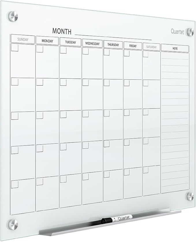 Amazon.com : Quartet Magnetic Whiteboard Calendar, Glass Dry Erase White Board Planner, 4' x 3 ...