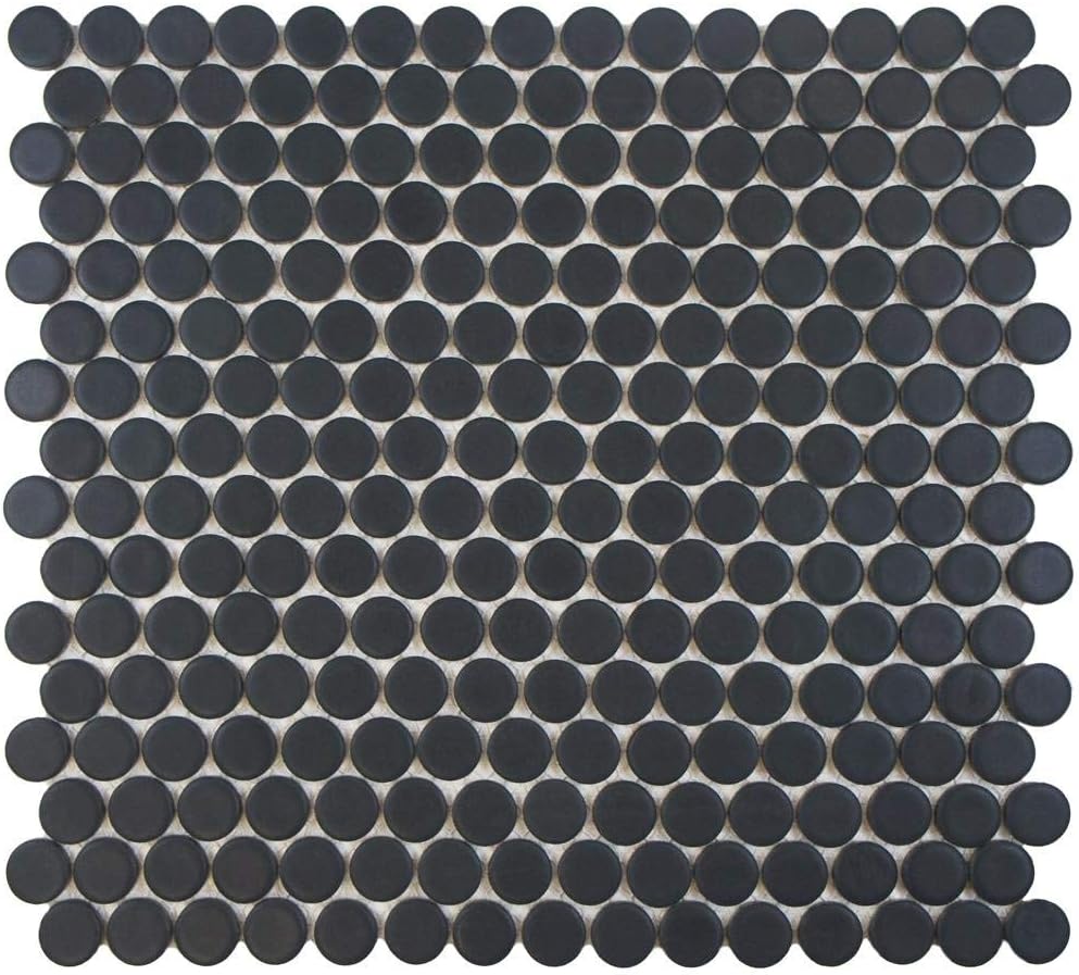 Daltile Penny Round Tile Black Porcelain Mosaic Shiny Look - Ceramic ...