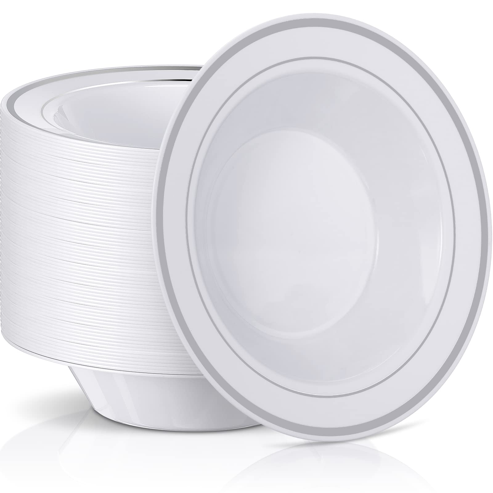 Irenare 100 Pack Disposable Salad Bowls with Silver Rims 12 oz Plastic ...