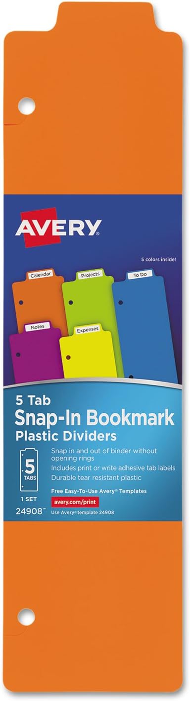 Amazon.com : Tabbed Snap-In Bookmark Plastic Dividers, 5-Tab, 11.5 x 3 ...