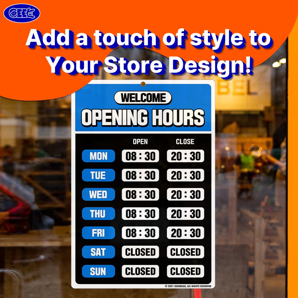 Snapklik.com : GEEKBEAR Opening Hours Sign (02. Blue) Business Hours ...