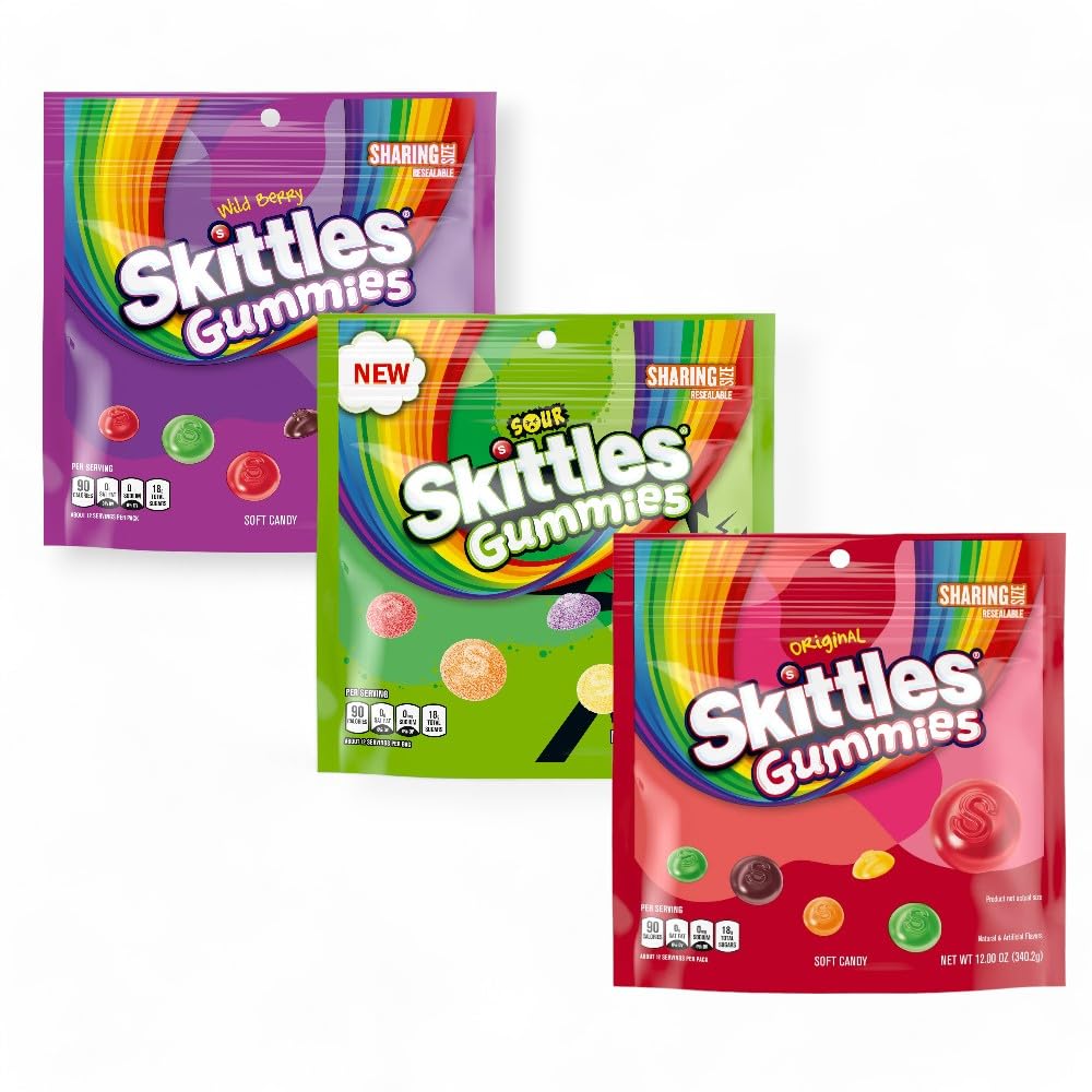 Amazon.com : ASSORTIT X Skittles Collab Gummies Variety 3 Pack Original ...