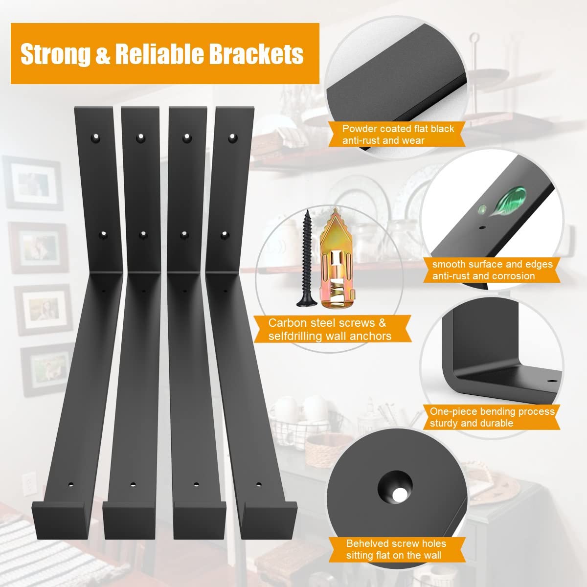 Shelf Bracket 12 Inches, Heavy Duty Floating Shelves Brackets Black ...