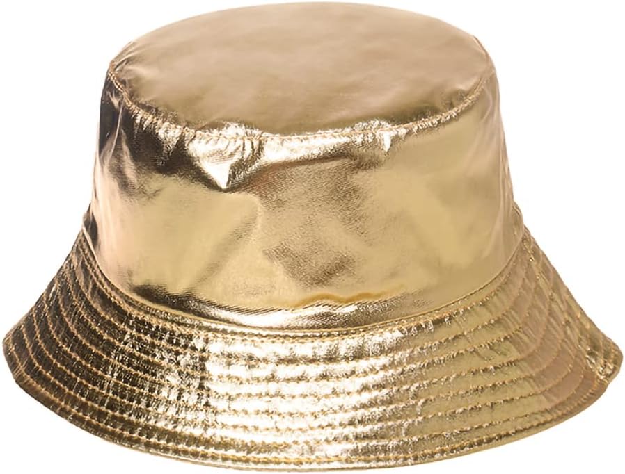 Unisex Gold Metallic Bucket Hat Trendy Fisherman Hats Reversible ...