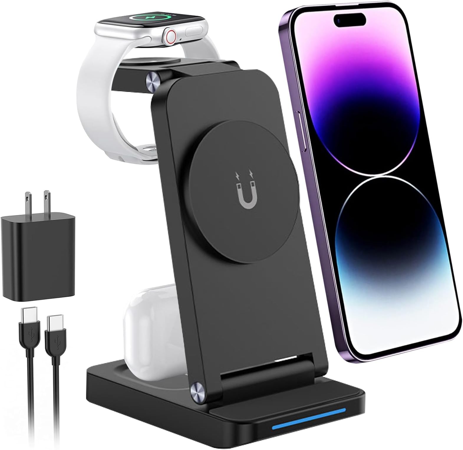 Amazon.com: 2025 Magnetic Wireless Mag-Safe Charging Station, 3 in 1 ...