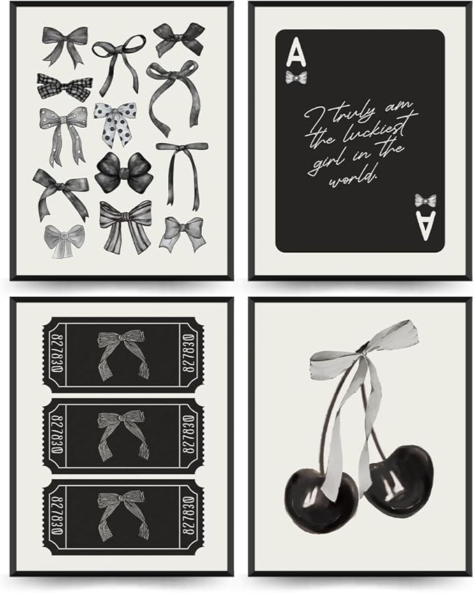 Amazon.com: ETVISO Coquette Black Bow Wall Art Posters Set of 4, Dorm ...