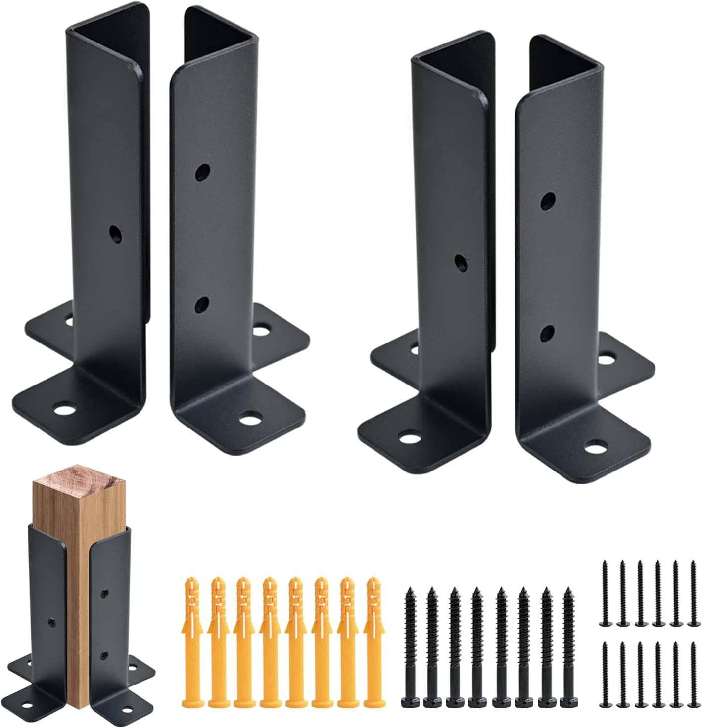 4 PCS Fence Post Brackets, Adjustable Fence Post Base with Screws Fit 1 ...