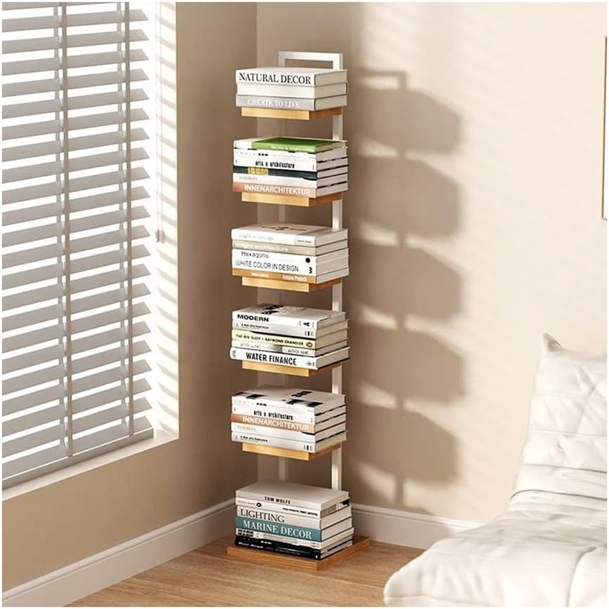 Spine Standing Bookshelf, 6 Tiers Metal Industrial Bookshelf, Floor ...