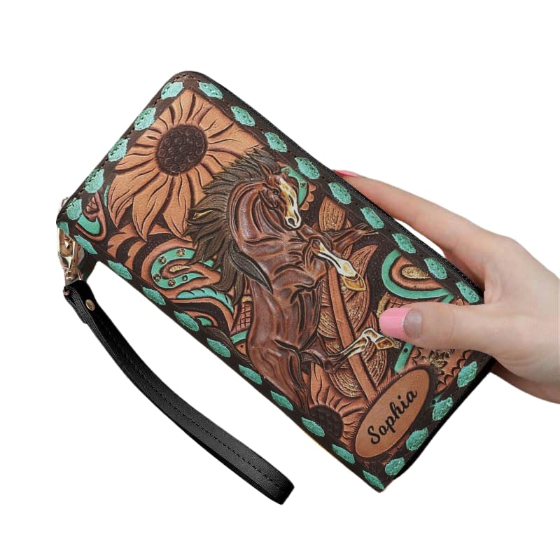 Amazon.com: Personalized Horse Riding Women Leather Wallet, Custom Name ...