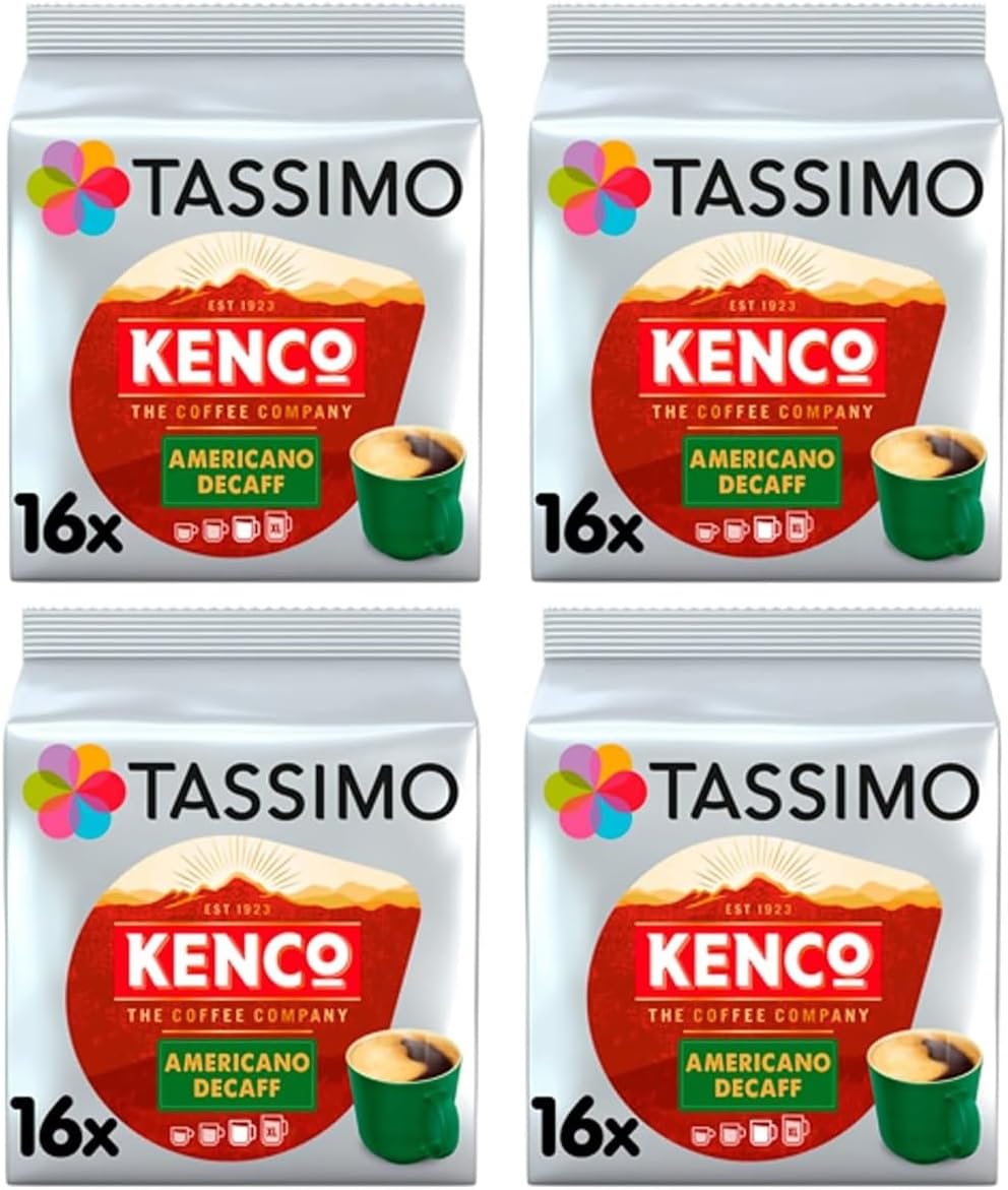 Tassimo Kenco Americano Decaf Coffee Pods (Pack of 4, Total 64 Coffee ...