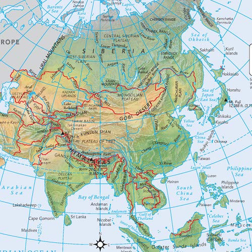 East Asia Physical Map Mountains