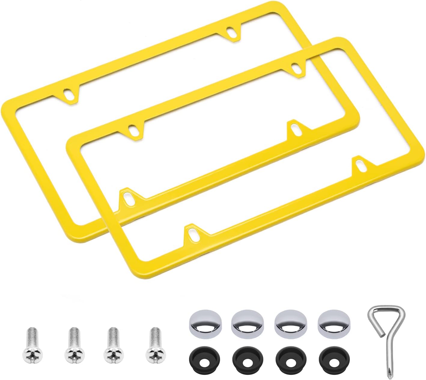 Amazon.com: XCLPF 2 Pcs 4 Holes Stainless Steel Yellow License Plate ...