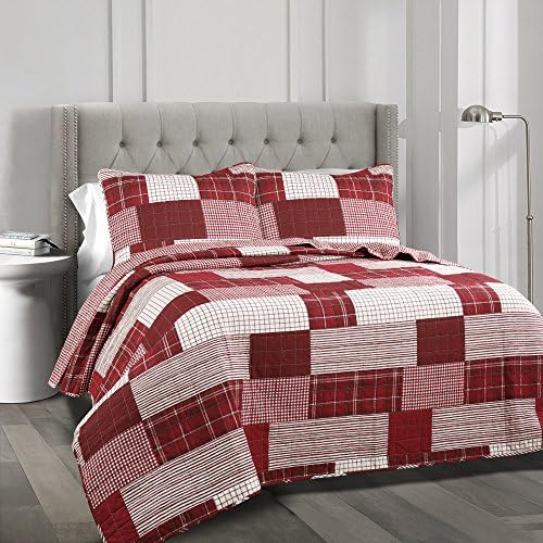 Amazon.com: DH 3 Piece Southwest Cabin Black Cream Red Plaid Quilt Full ...