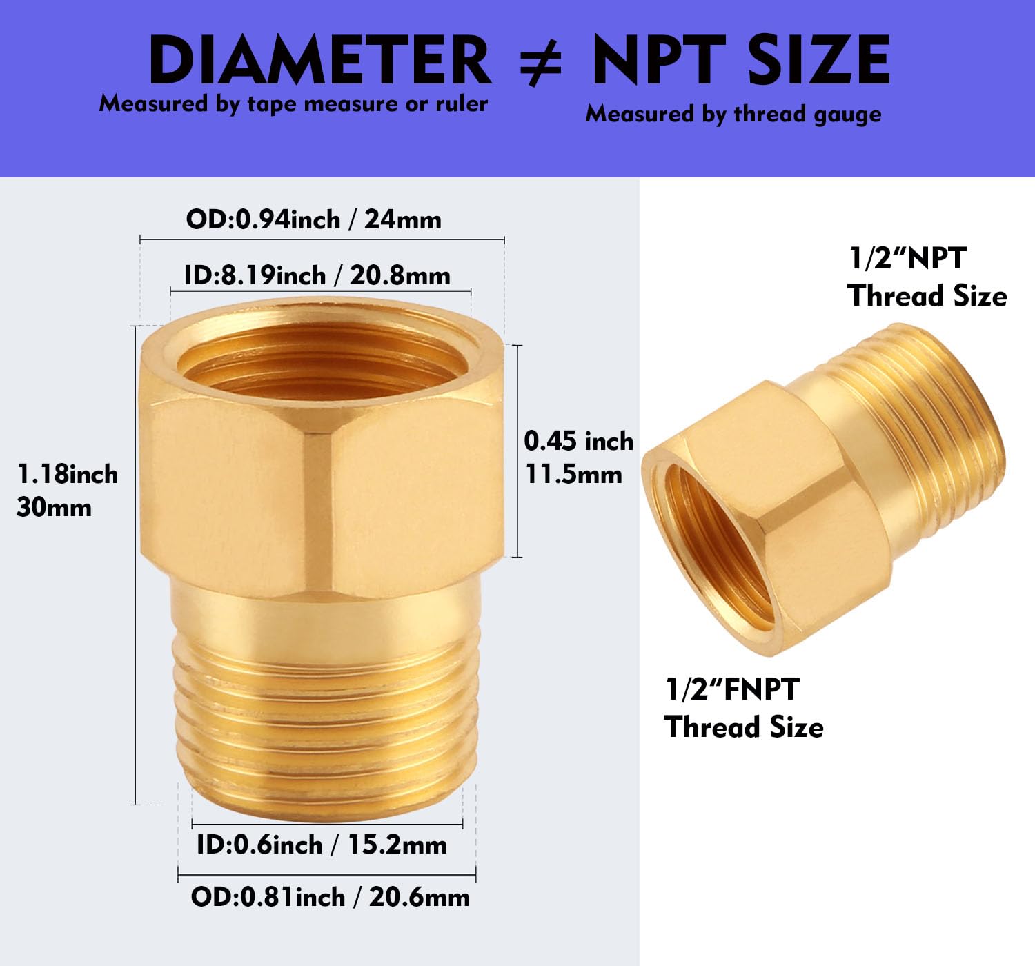 Snapklik.com : Brass Pipe Fitting Reducer Adapter1/2" NPT Female X 1/2 ...