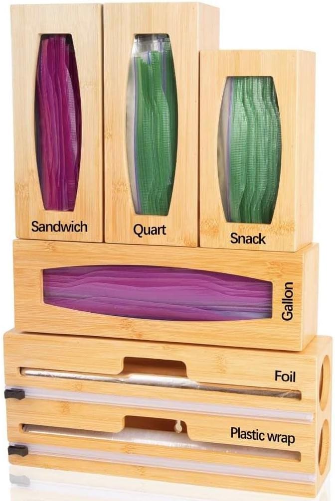Amazon.com: ZipLockers - Ziploc Bag Bamboo Organizer 5 IN 1 & Foil And ...