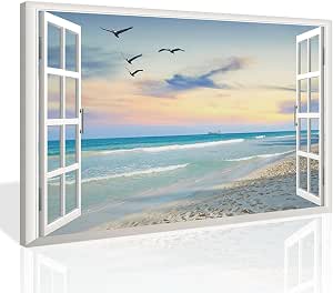 KAIRNE 3D Fake Windows Wall Art Ocean Sunset View Window Wall ...