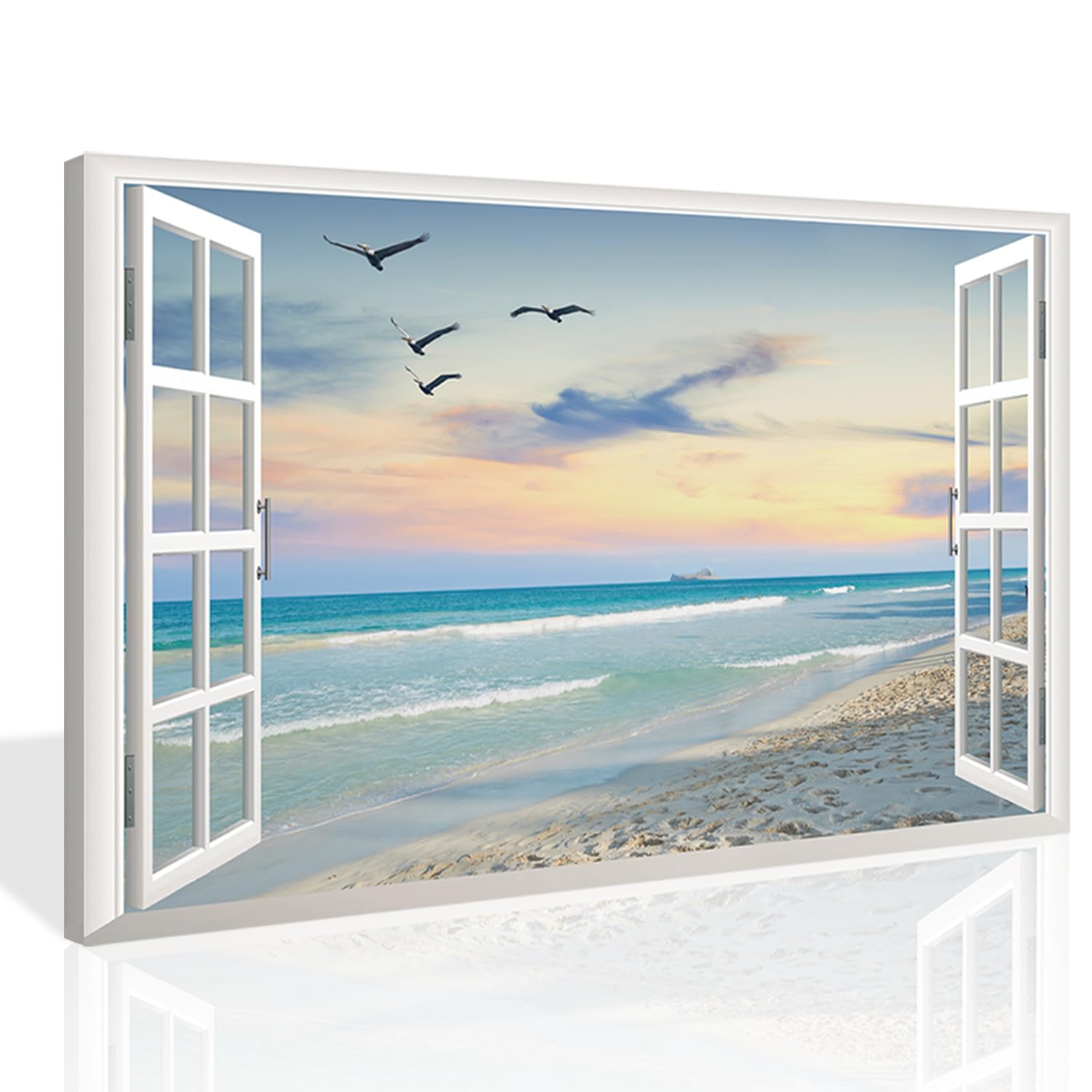 Buy KAIRNE 3D Fake Windows Wall Art Ocean Sunset View Window Wall ...