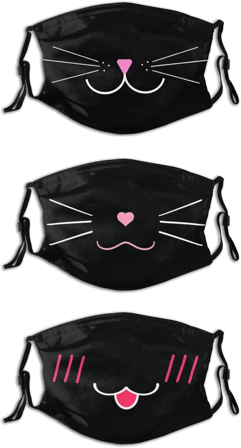 LVGOOKI 3 Pcs Cute Cat Face Mask Mouth Mask With 6 Filter Pocket ...
