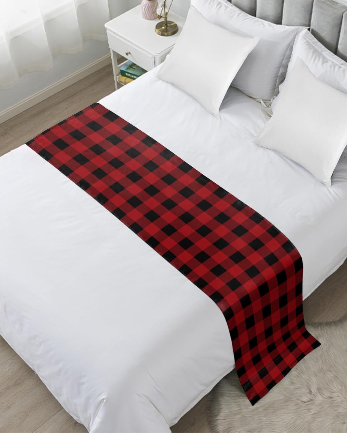 Amazon.com: Fantasy Staring Bed Runner Scarf, Rustic Red and Black ...