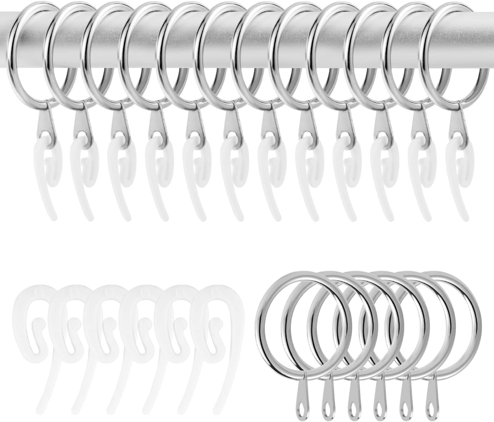 SelfTek 24 Pack Metal Curtain Rings 42mm Internal Diameter Large ...