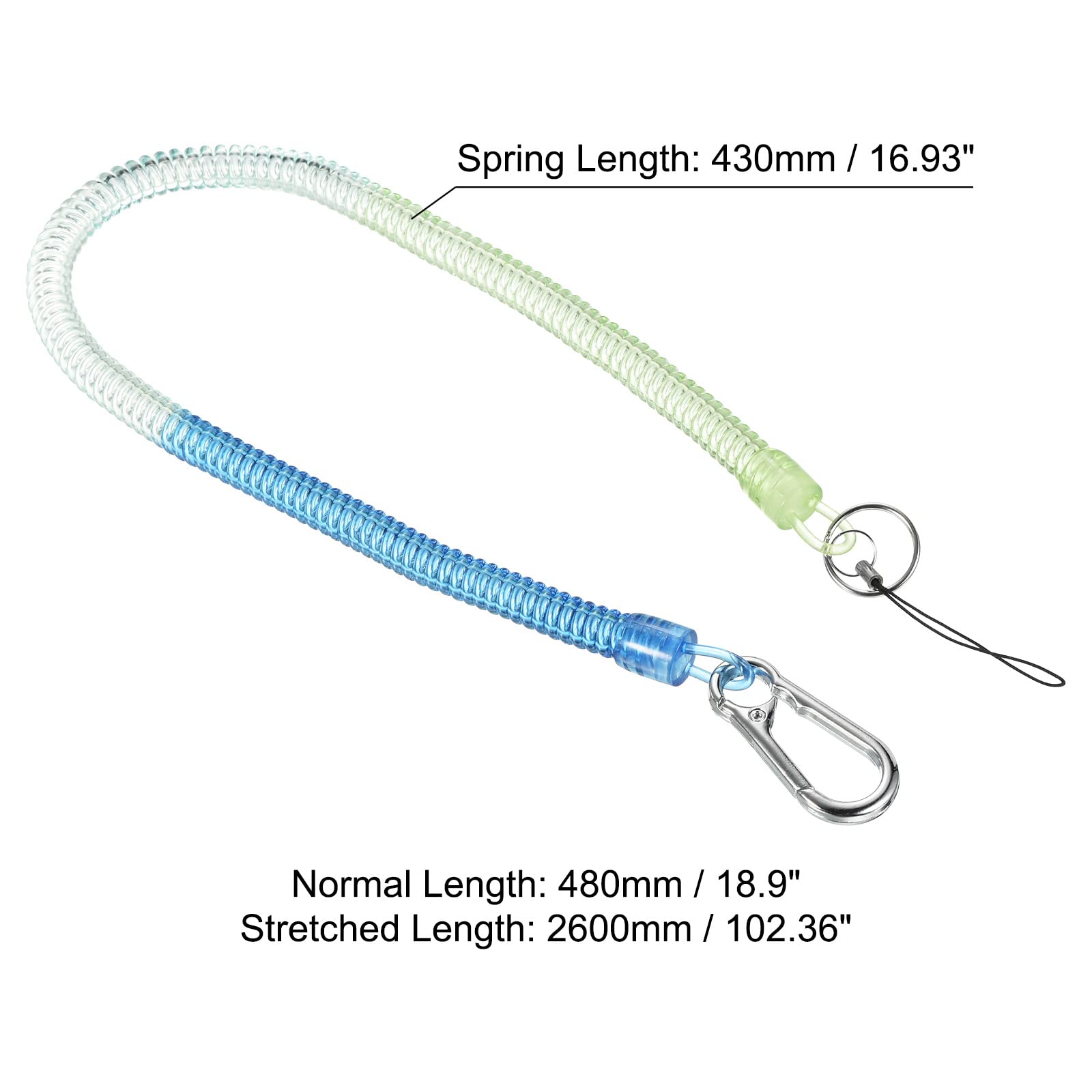 PATIKIL Retractable Coil Spring Keychain Clasp with Big Key Ring 260mm ...