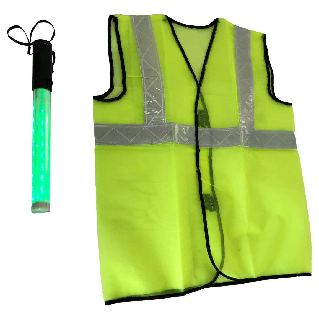 LADWA Reflective Jacket & Traffic Baton - Combo Pack (1 Green RJ + 1 ...