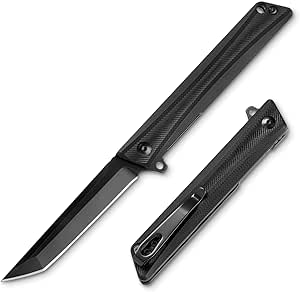 Amazon.com: FUNBRO Tanto Pocket Knife for Men, Slim Flipper Open D2 Steel Folding knife with ...