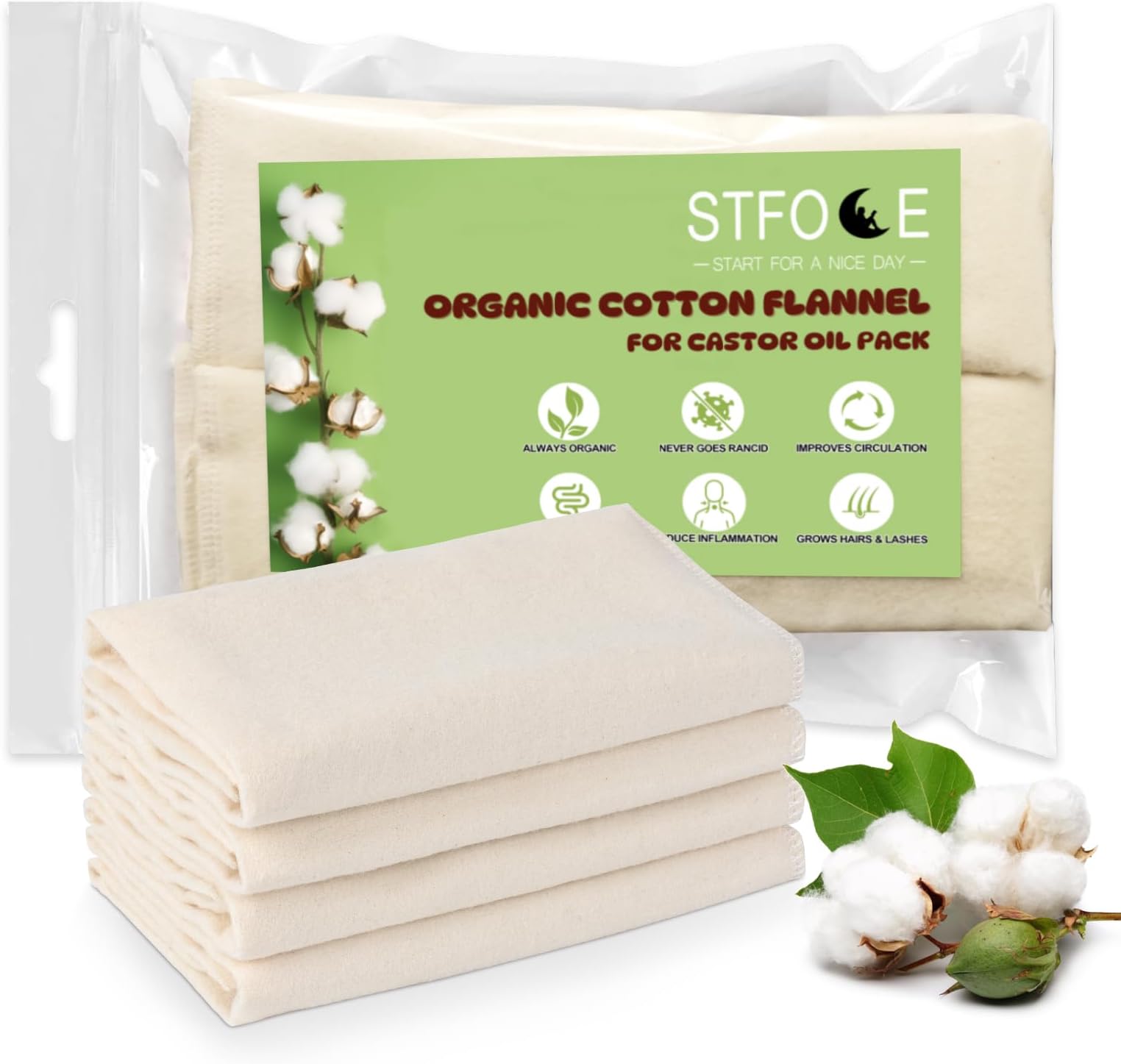 Amazon.com: Hihow Organic Cotton Flannel for Castor Oil Pack - 2 Pack ...