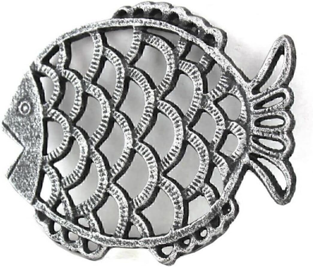 Amazon.com: Rustic Dark Blue Cast Iron Big Fish Trivet 8" - Sea Life ...