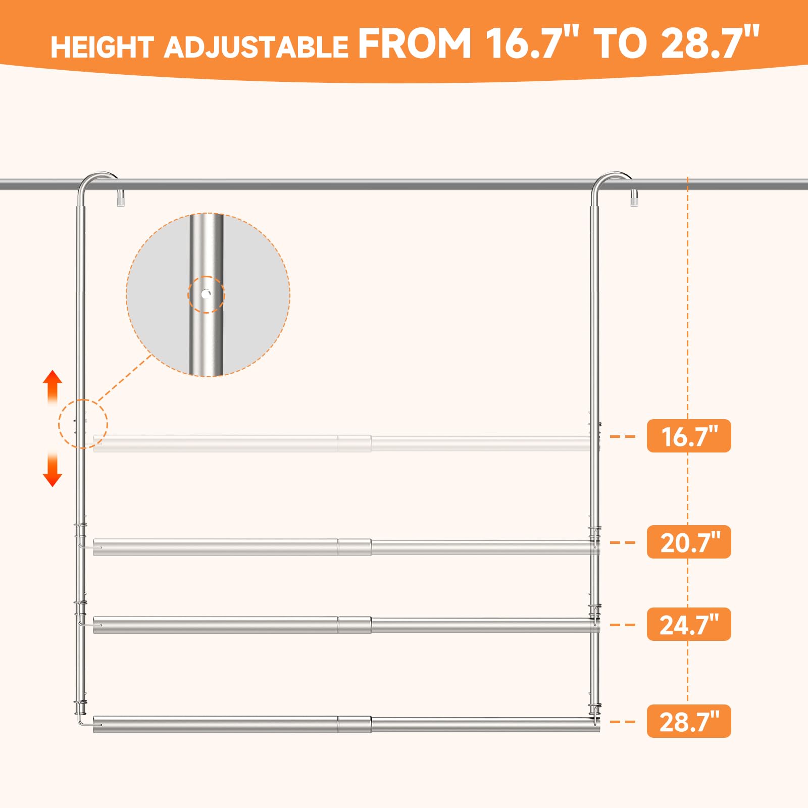 Snapklik.com : Hanging Closet Rod, 2 Pack Adjustable Width And Height ...