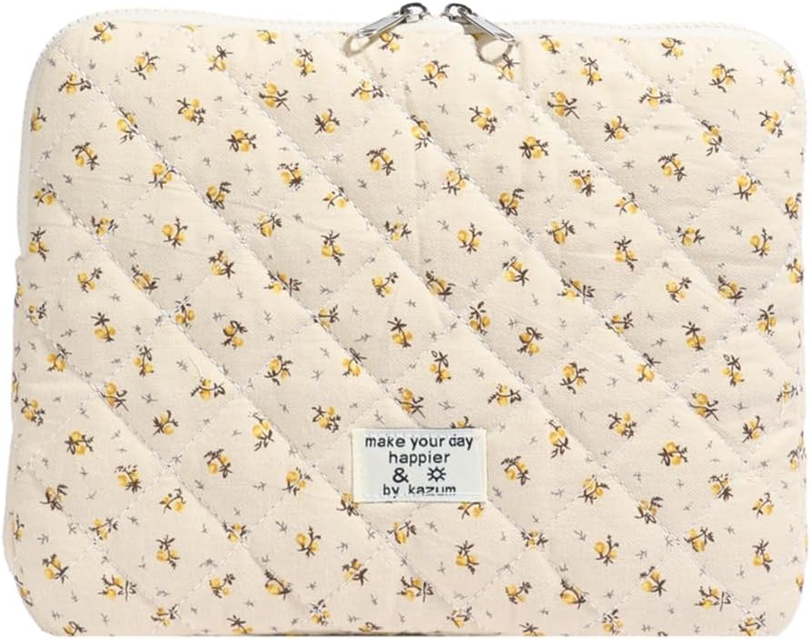 AJUBENCE Cute Puffy Laptop Sleeve Floral Quilted Laptop Case Aesthetic ...
