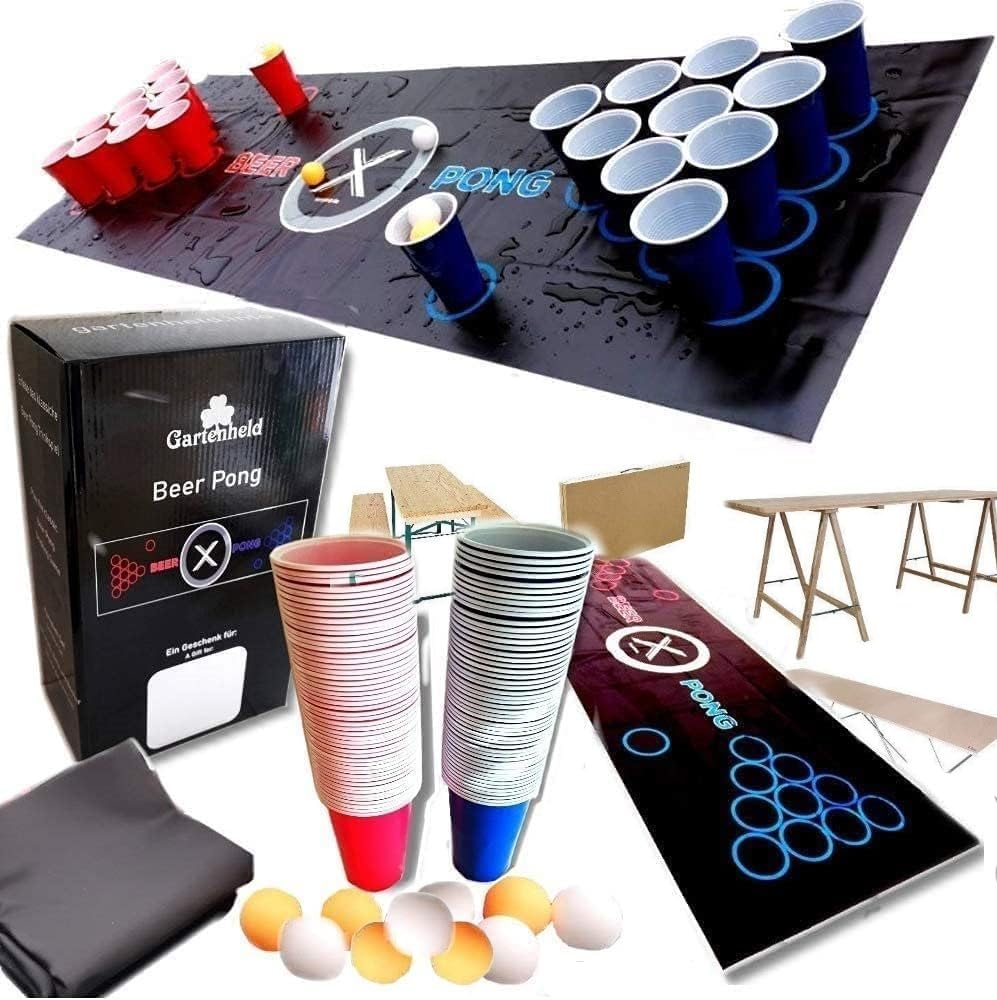 Gartenheld Beer-Pong drinking mat (180 x 60 cm) COMPLETE SET incl. 22 x ...